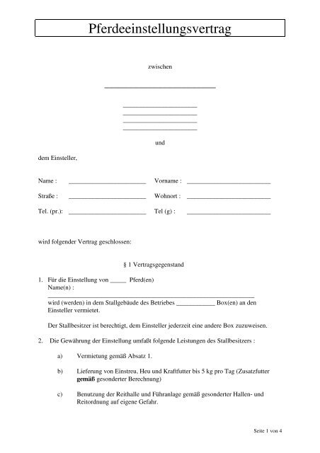 Einstellervertrag - Pferdewelt-Breisgau.info