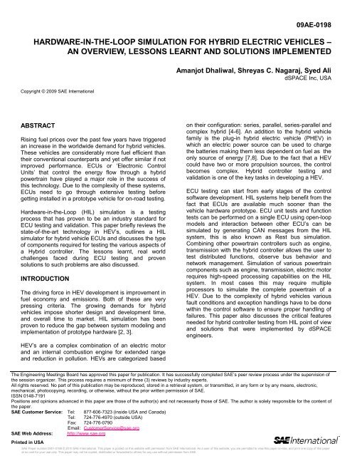 hardware-in-the-loop simulation for hybrid electric vehicles