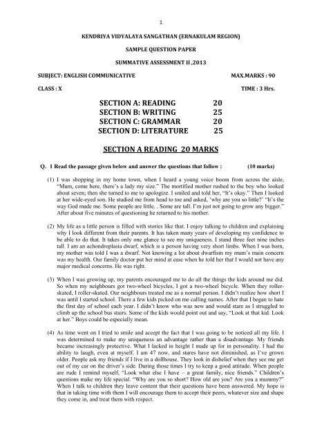 sample question paper english communicative summative ...