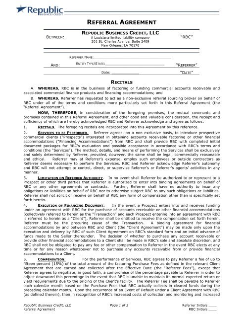 RBC Referral Agreement 15 - Republic Business Credit