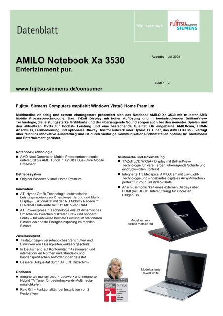 Datenblatt AMILO Notebook Xa 3530