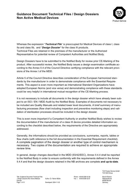 Guidance Document Technical Files / Design Dossiers Non Active ...