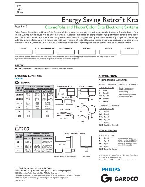Retrofit Kits - CosmoPolis™ and MasterColor ... - Gardco Lighting