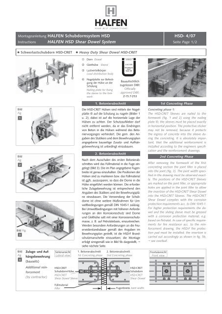 Montageanleitung HALFEN Schubdornsystem HSD HSD- 4/07 ...