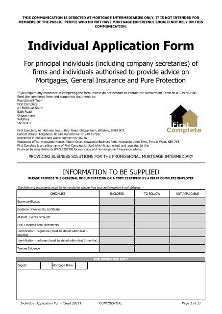 Individual Application Form - First Complete