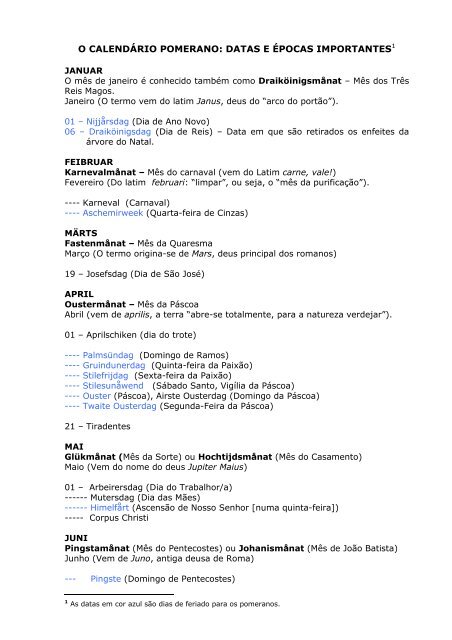 Calendário Pomerano - FARESE