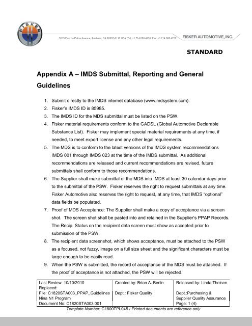 IMDS Submittal, Reporting and General Guidelines - the ...