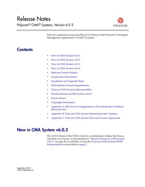 Polycom CMA System Release Notes