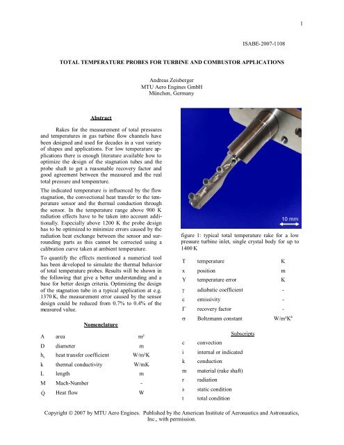Total temperature probes for turbine and combustor applications