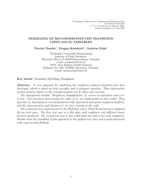 Modelling Of Roughness Induced Transition Using Local Variables