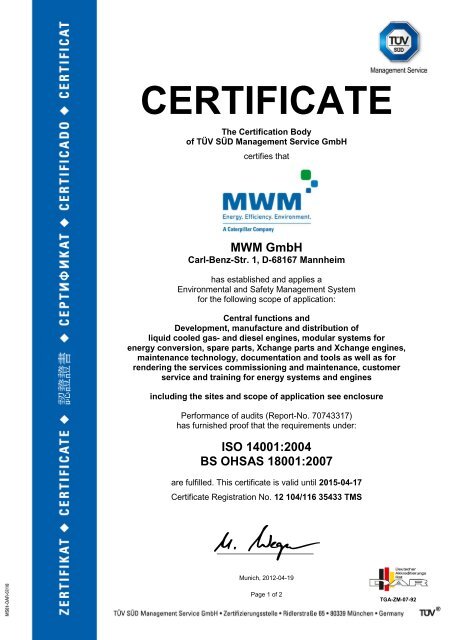 CERTIFICATE - MWM