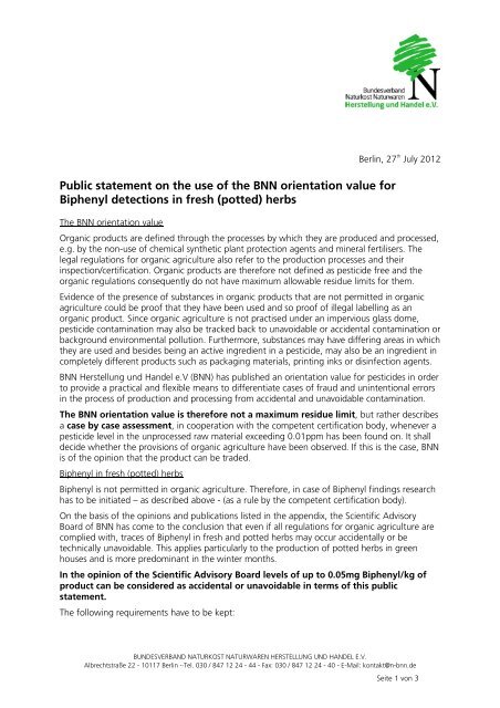 Public statement on the use of the BNN orientation value for ...