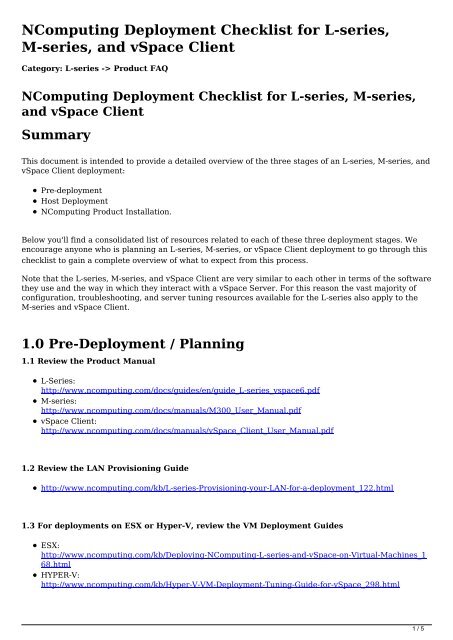 NComputing Deployment Checklist for L-series, M-series, and ...