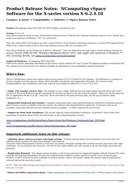 Product Release Notes: NComputing vSpace Software for the X ...