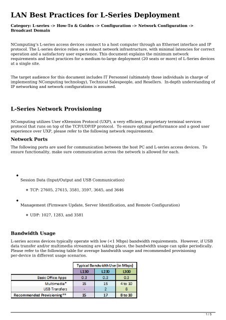 LAN Best Practices for L-Series Deployment - NComputing