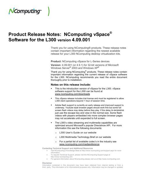 Readme vSpace 4 9 1 - NComputing