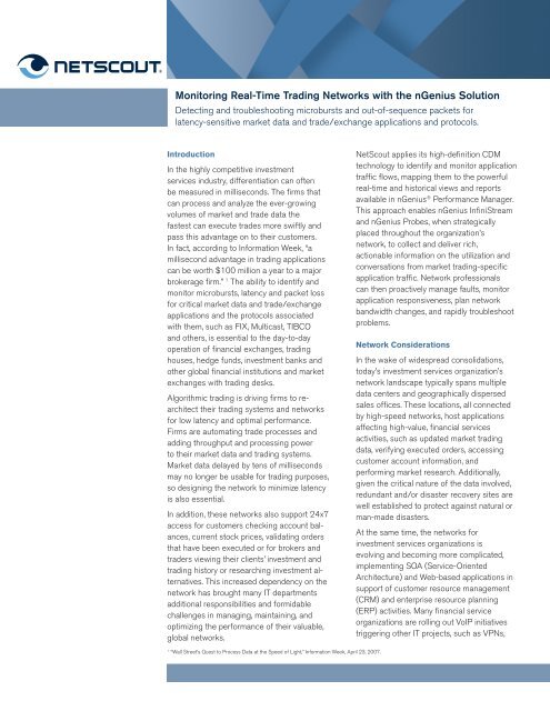 Monitoring Stock Market Trading Networks with nGenius - NetScout