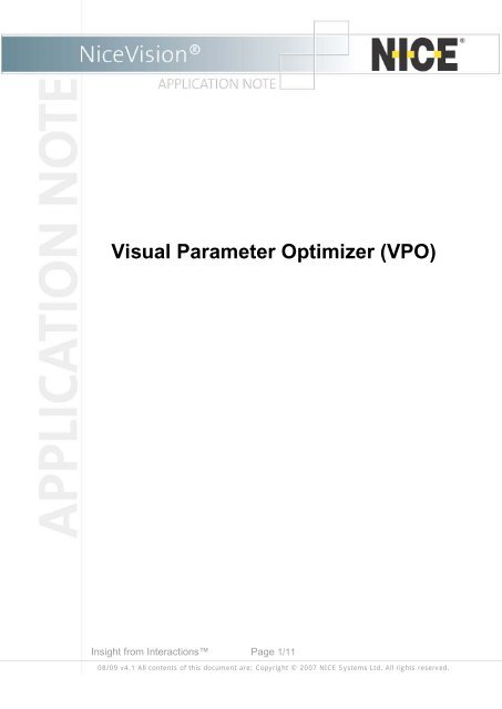 Visual Parameter Optimizer - NICE Systems
