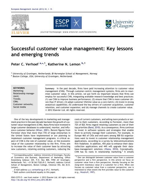 Successful customer value management: Key lessons and emerging trends