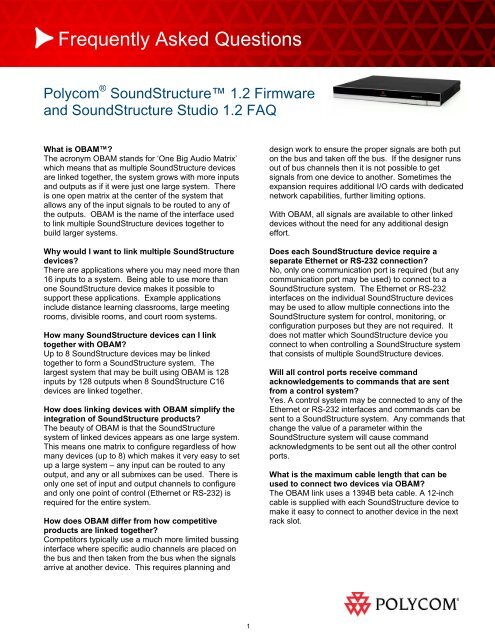 SoundStructure 1.2 FAQ - Polycom