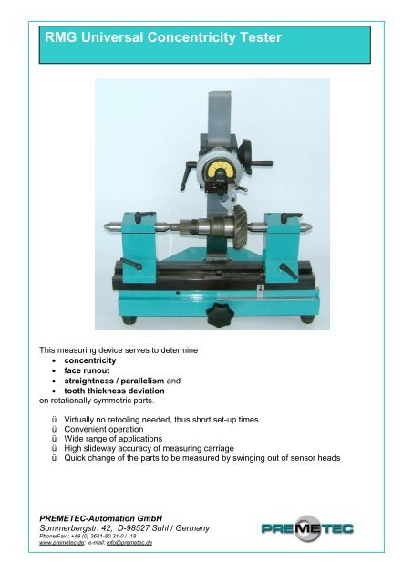 RMG Universal Concentricity Tester - PREMETEC Automation GmbH