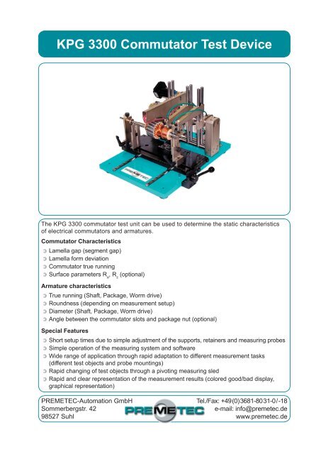 KPG 3300 Commutator Test Device - PREMETEC Automation GmbH