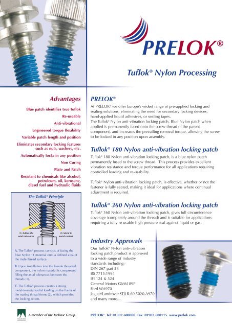 Tuflok Data Sheet (pdf) - Prelok