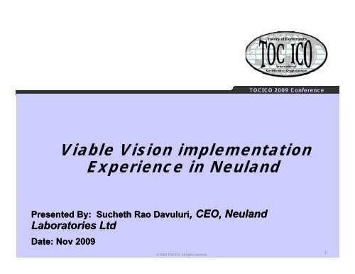 Viable Vision implementation Experience in Neuland