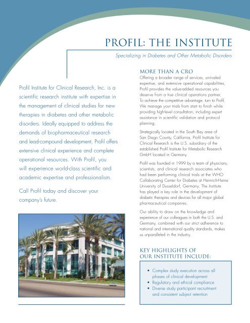 PROFIL: THE INSTITUTE - Profil Institute for Metabolic Research
