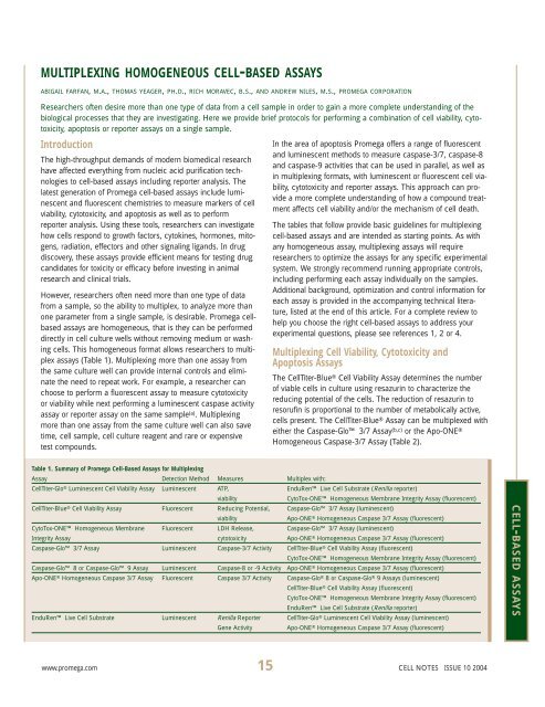 Multiplexing homogeneous cell-based assays - Promega