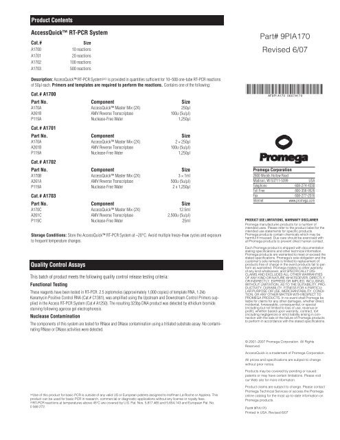 AccessQuick(TM) RT-PCR System Product Information ... - Promega