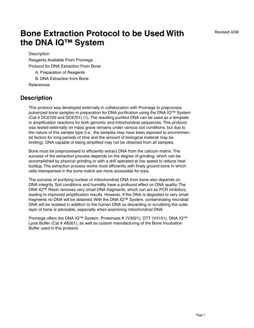 Bone Extraction Protocol to be Used With the DNA IQ(TM ... - Promega
