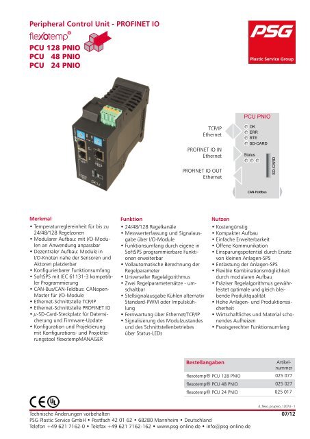 Peripheral Control Unit - PROFINET IO PCU 128 ... - psg-online.de
