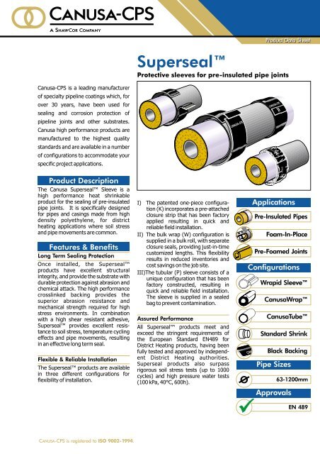 Canusa Supersealâ ¢ (PTD, KTD, KLD, WTD, WLD) - datasheet