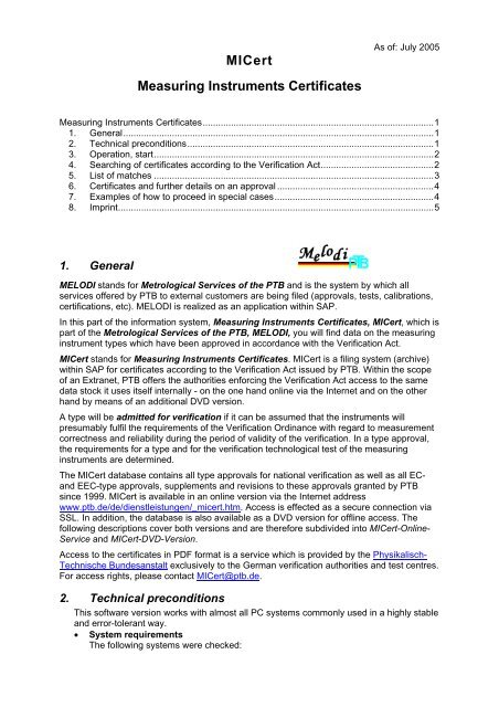 MICert Measuring Instruments Certificates - PTB