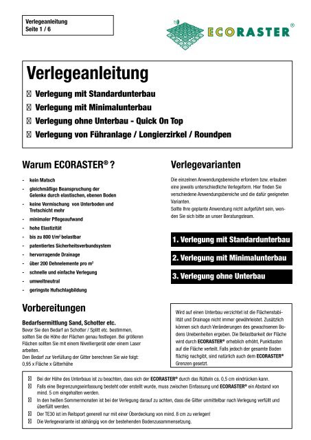 Verlegeanleitung Ecoraster TE30 - PURUS PLASTICS