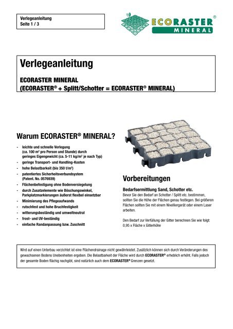 Verlegeanleitung Ecoraster MINERAL - PURUS PLASTICS