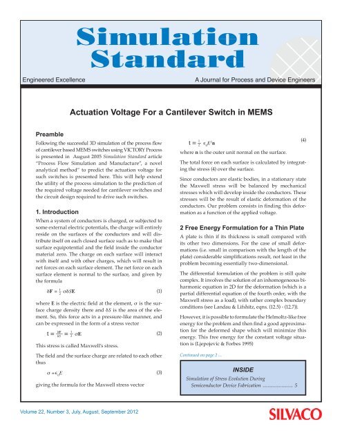 Actuation Voltage For a Cantilever Switch in MEMS - Silvaco