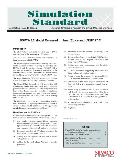 BSIM3v3.2 Model Released in SmartSpice and UTMOST III - Silvaco