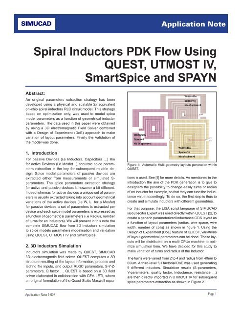 Spiral Inductors PDK Flow Using QUEST, UTMOST IV ... - Silvaco