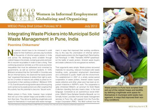 Integrating Waste Pickers into Municipal Solid Waste Management in Pune ...