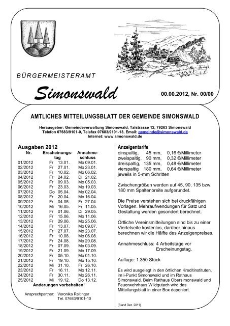 amtliches mitteilungsblatt der gemeinde simonswald amtliches mitteilungsblatt der gemeinde simonswald