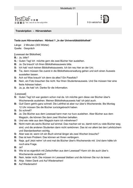 Dsd 1 Modellsatz Hörverstehen : Auf dem Weg zum DSD-I – FWJWN