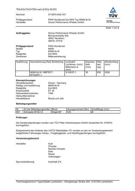 TEILEGUTACHTEN nach §19(3) StVZO Nummer 07-0970 ... - Smoor