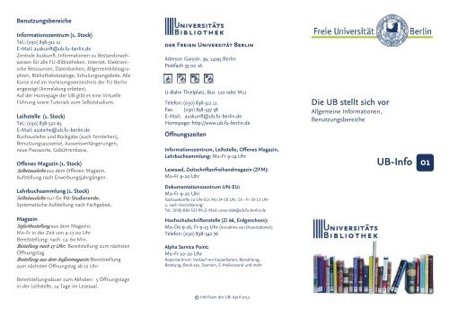 Info-Flyer: Die UB stellt sich vor - Universitätsbibliothek der Freien ...