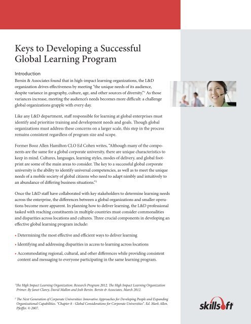 Keys to Developing a Successful Global Learning Program