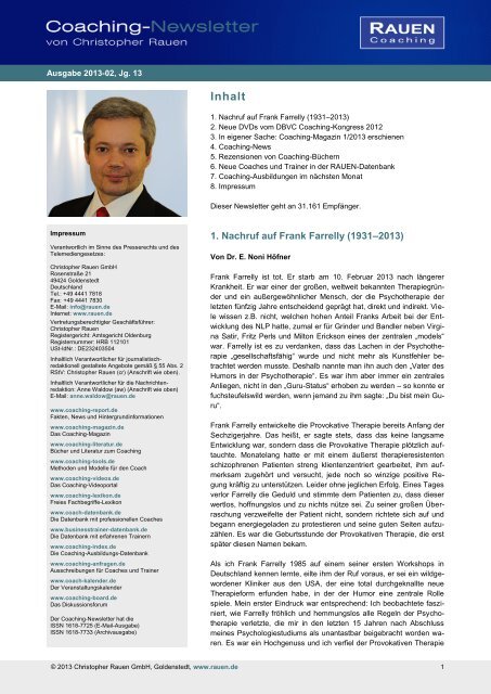 Coaching-Newsletter von Christopher Rauen