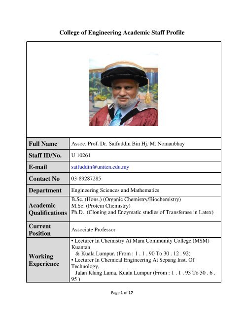 College of Engineering Academic Staff Profile Full Name Staff ID/No ...