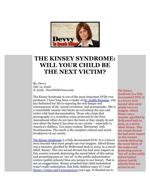 THE KINSEY SYNDROME: WILL YOUR CHILD BE THE NEXT VICTIM?