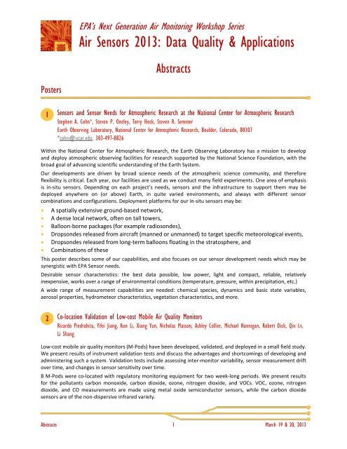 Air Sensors 2013: Data Quality & Applications